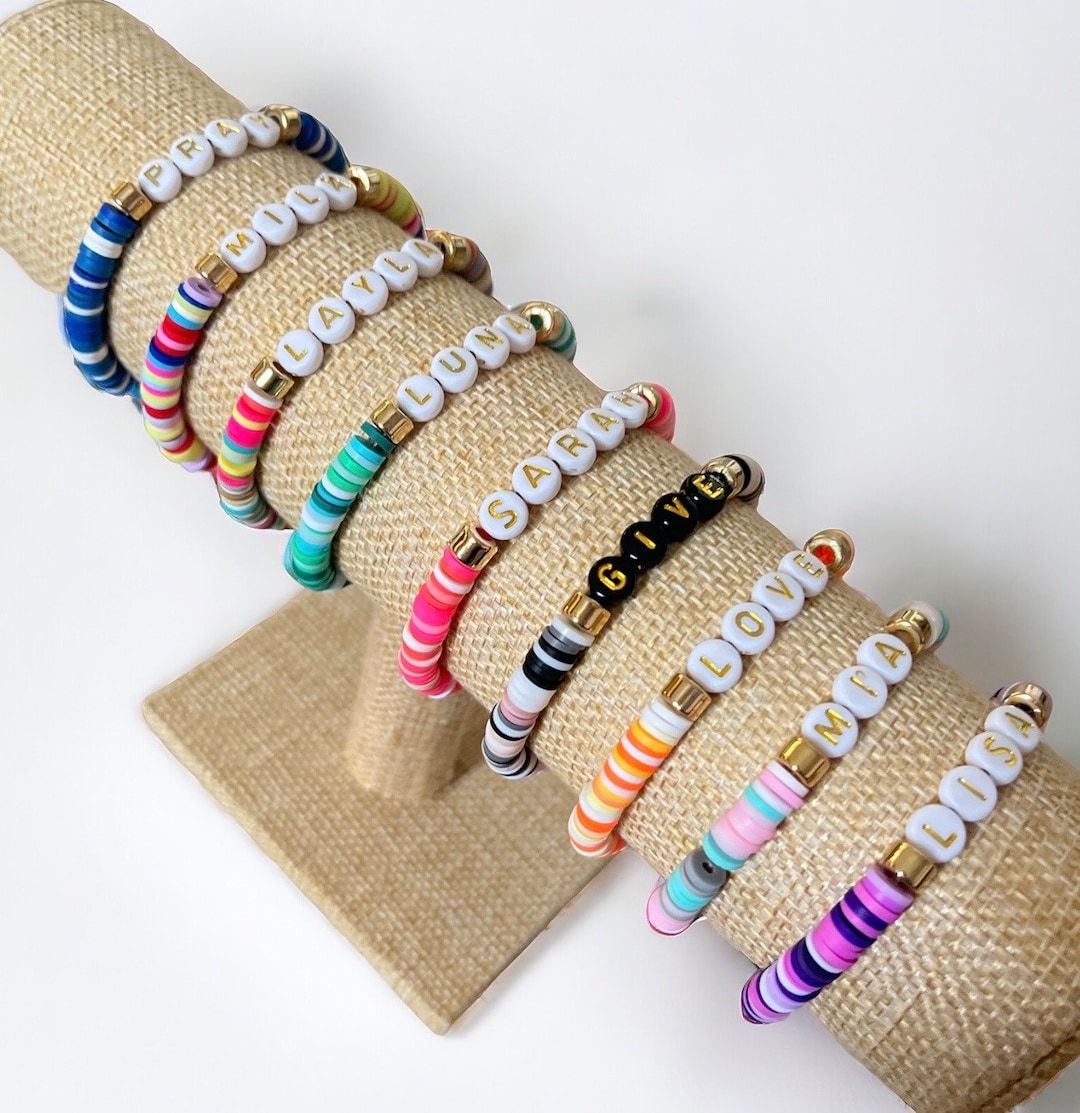 Name Bracelet Personalized Name Heishi Beaded Bracelet Word Custom ...