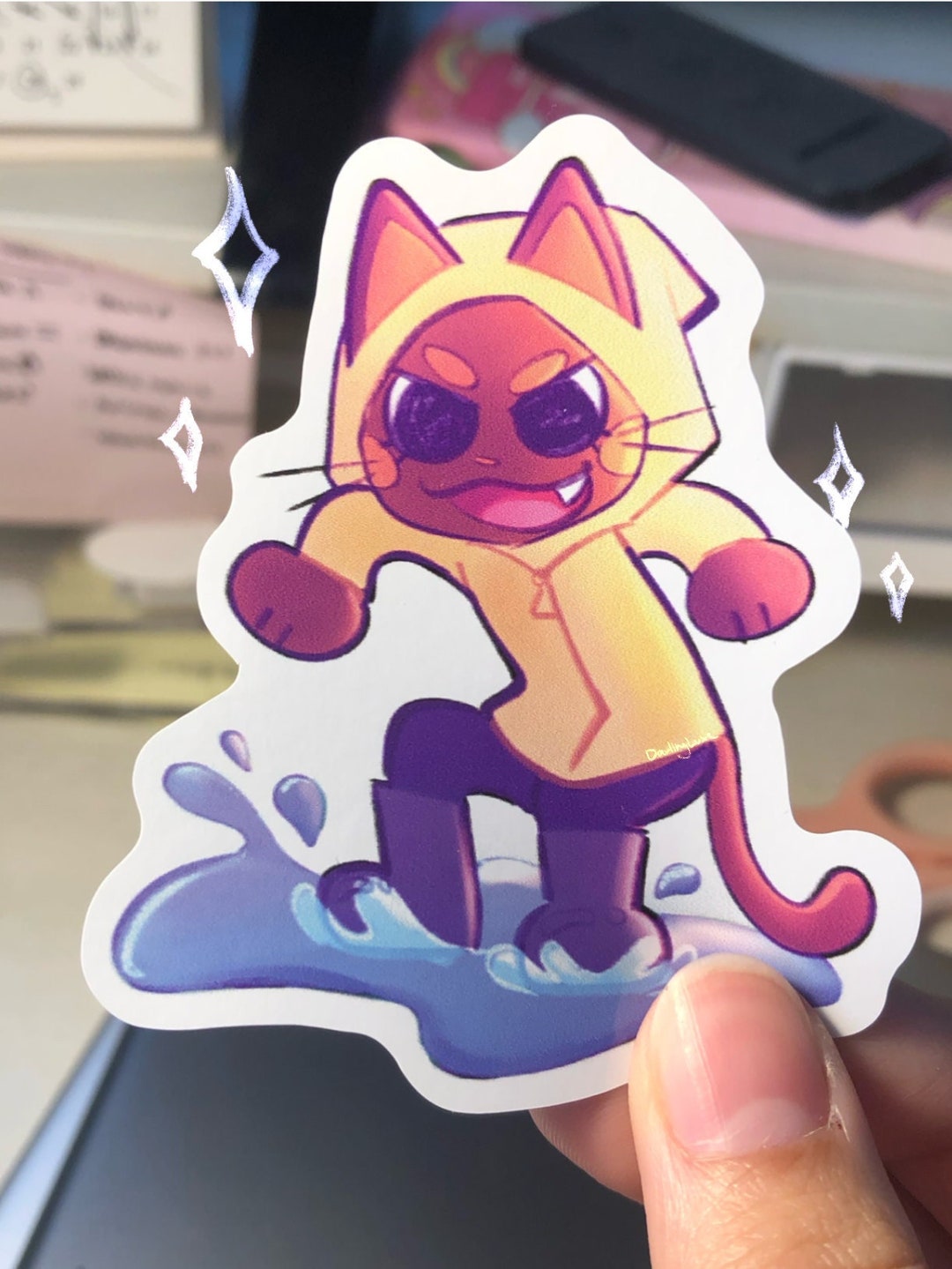 Kiss-cut Sticker - Cat in Raincoat Sticker - Kitty Sticker - Cute Cat ...