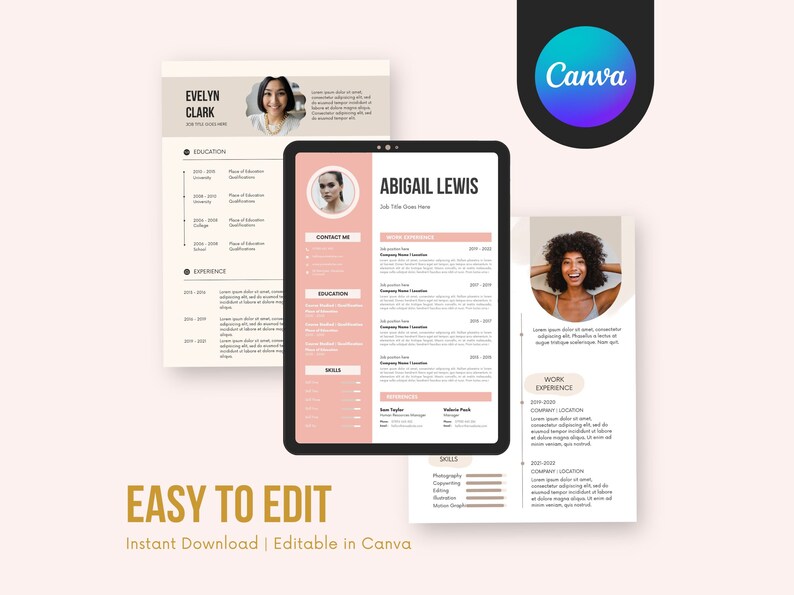 Editable CV Templates - Customizable in Canva - Professional Resumes to ...