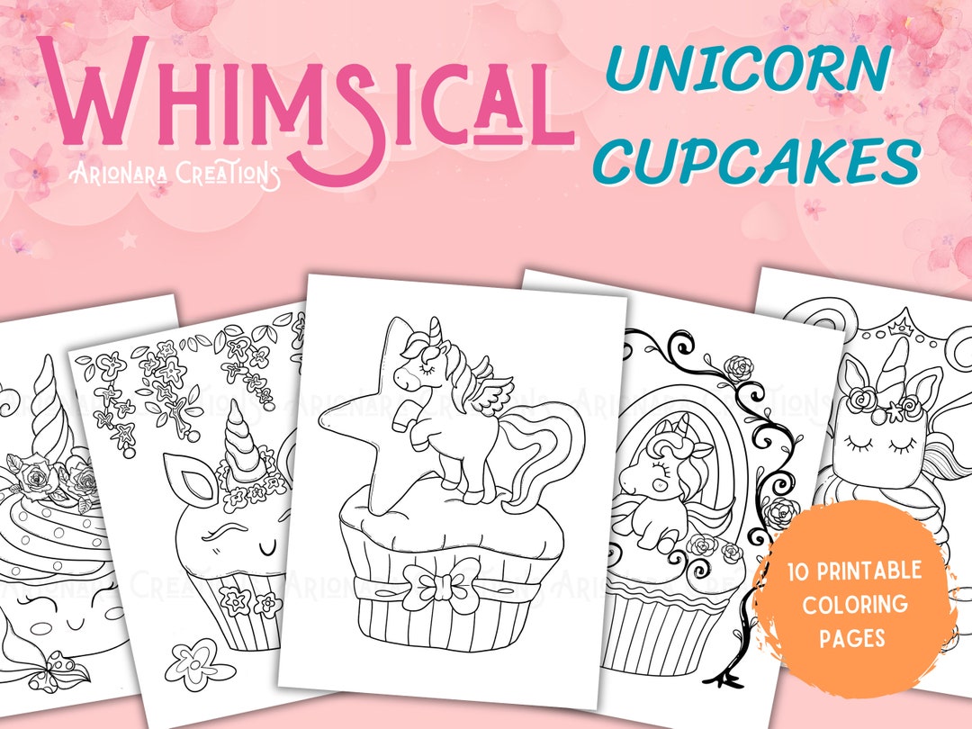 Whimsical Unicorn Cupcakes Coloring Pages for Kids | 10 Printable PDF ...