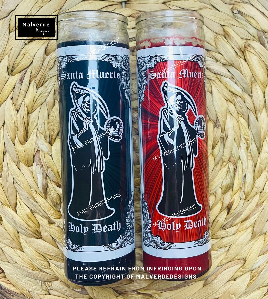Holy Death Glass Candle, Protection Candles, Altar, Offering and More ...
