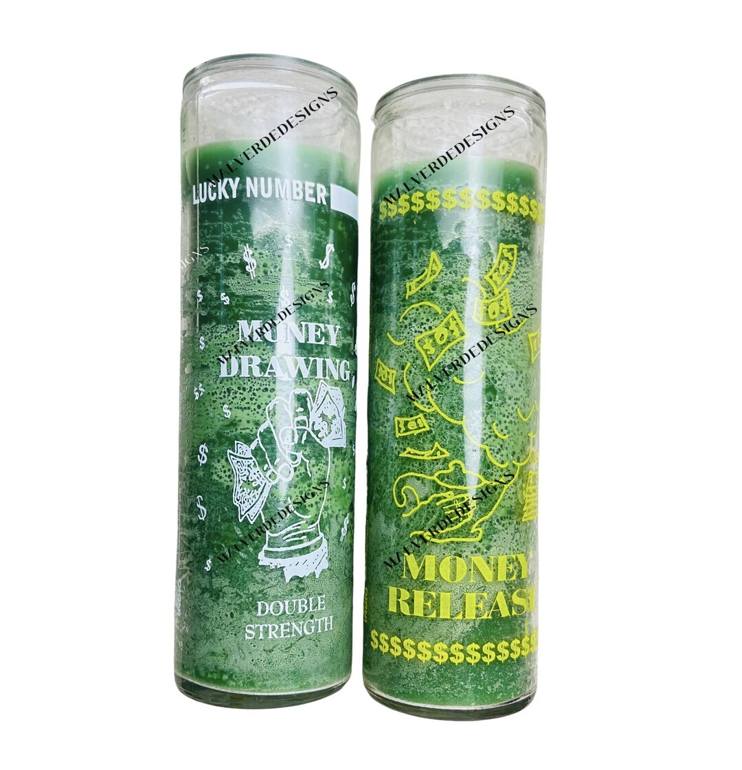 Money Drawing Glass Candle, Money Release, Velas De Dinero, Glass ...