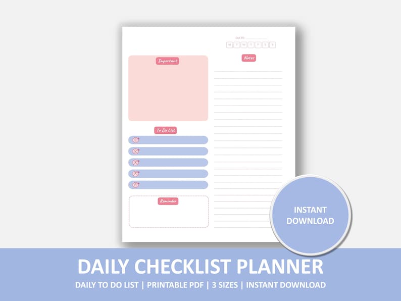 Printable Daily Checklist Planner - Etsy Australia