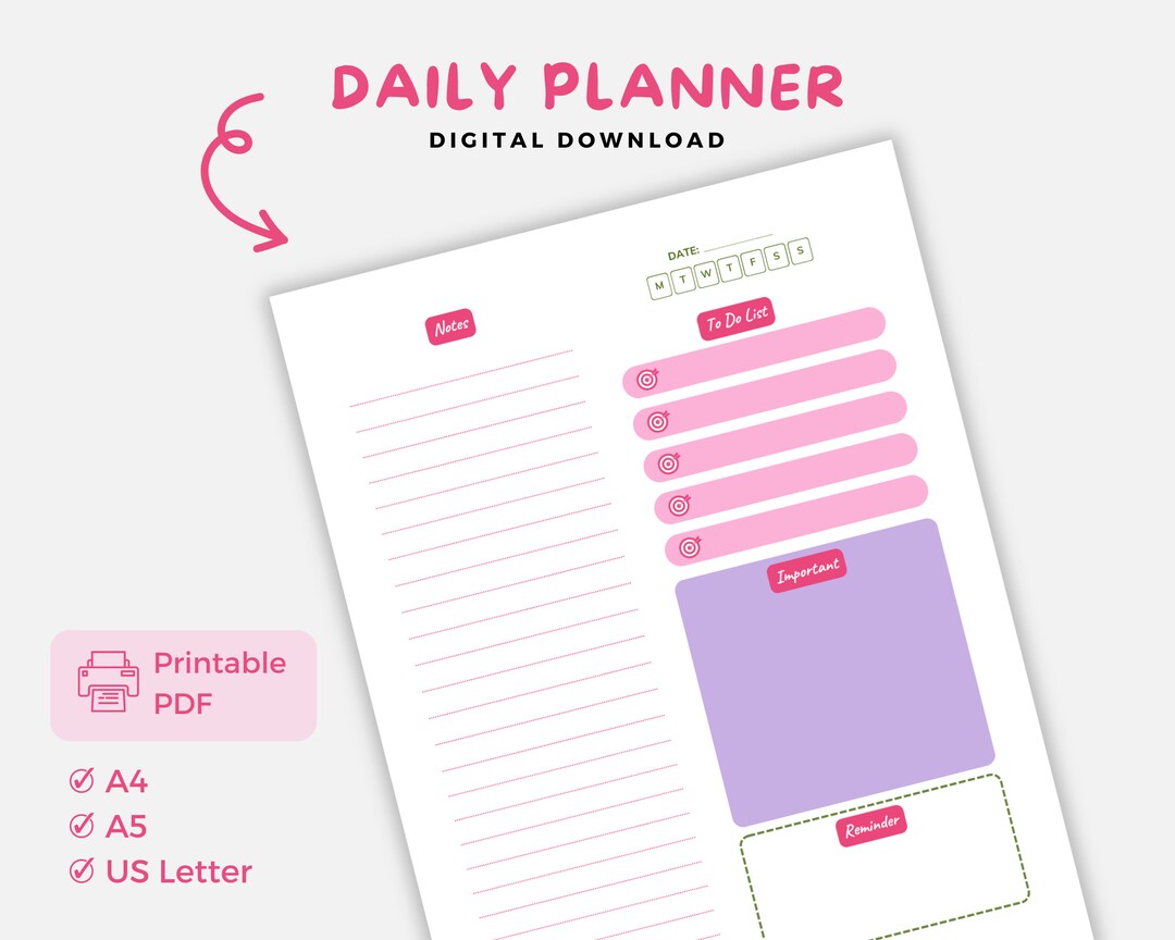 Printable Daily Checklist Planner - Etsy
