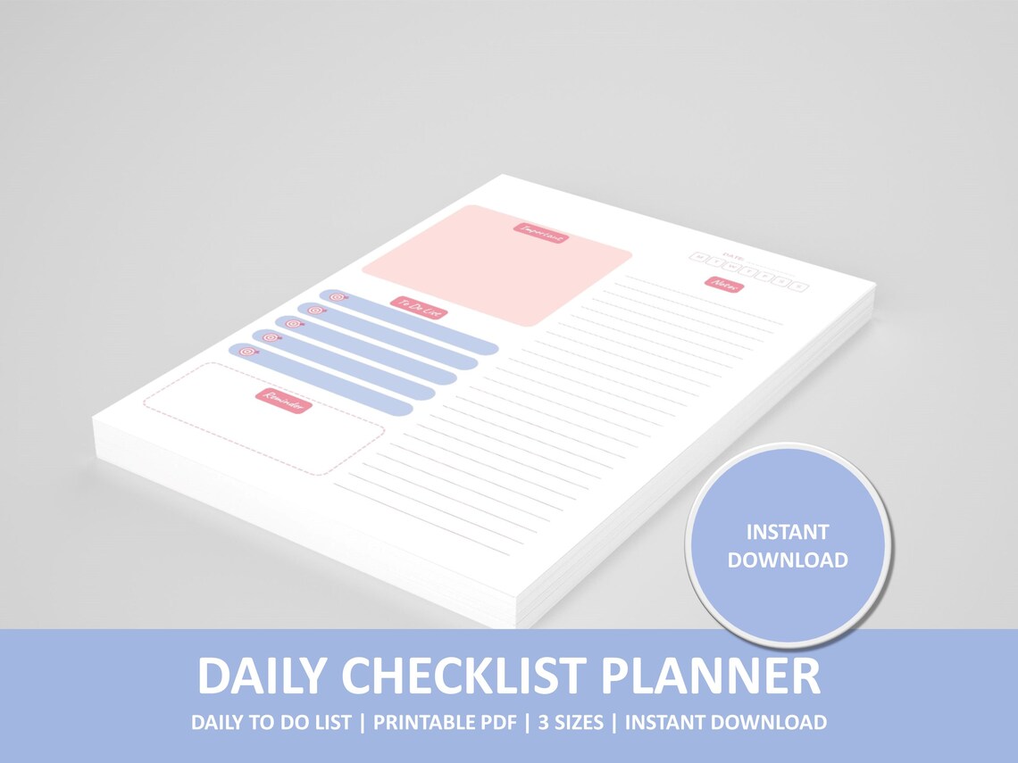 Printable Daily Checklist Planner - Etsy Australia