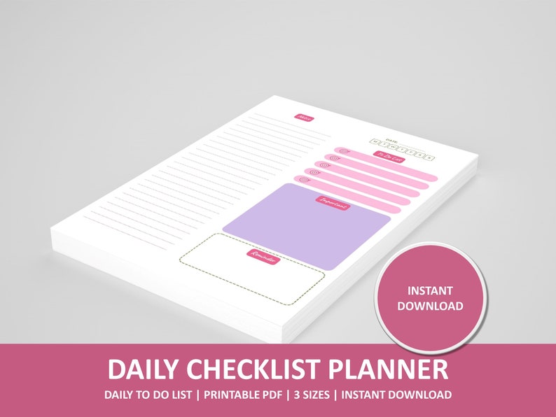 Printable Daily Checklist Planner - Etsy