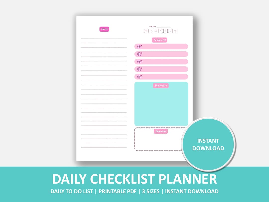 Printable Daily Checklist Planner - Etsy Australia