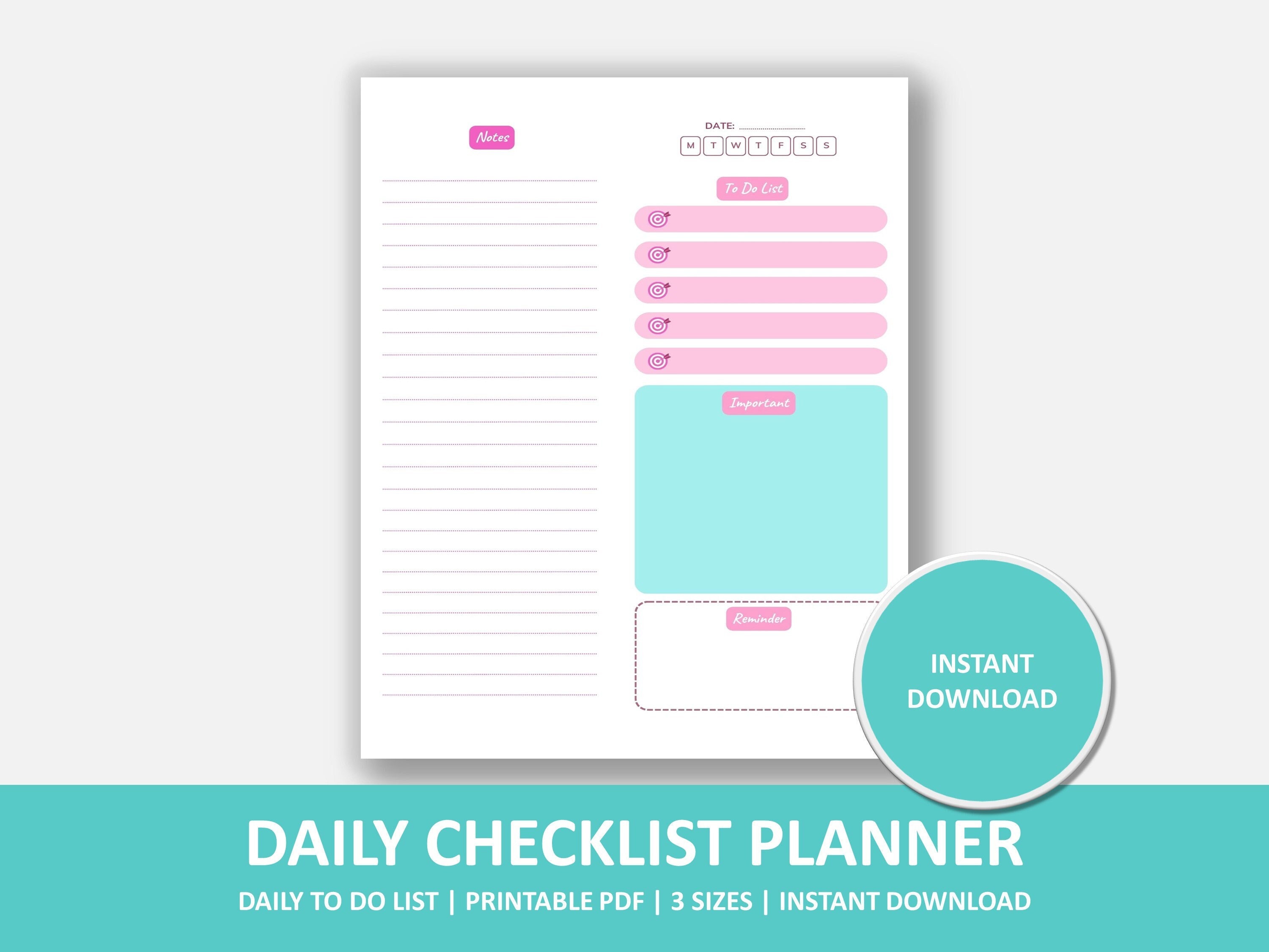 Printable Daily Checklist Planner - Etsy Australia