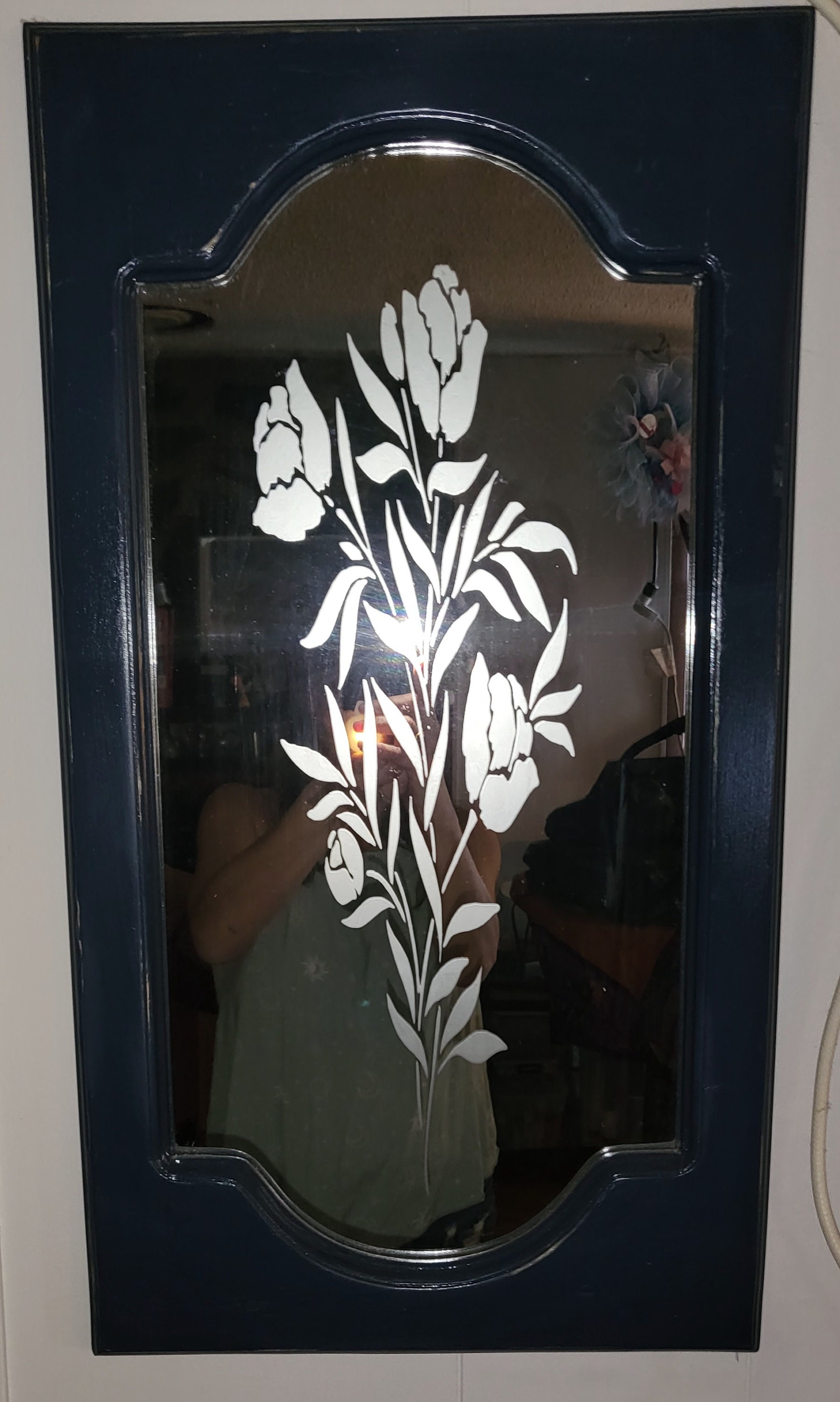Stained and Etched Rose Mirror - Etsy