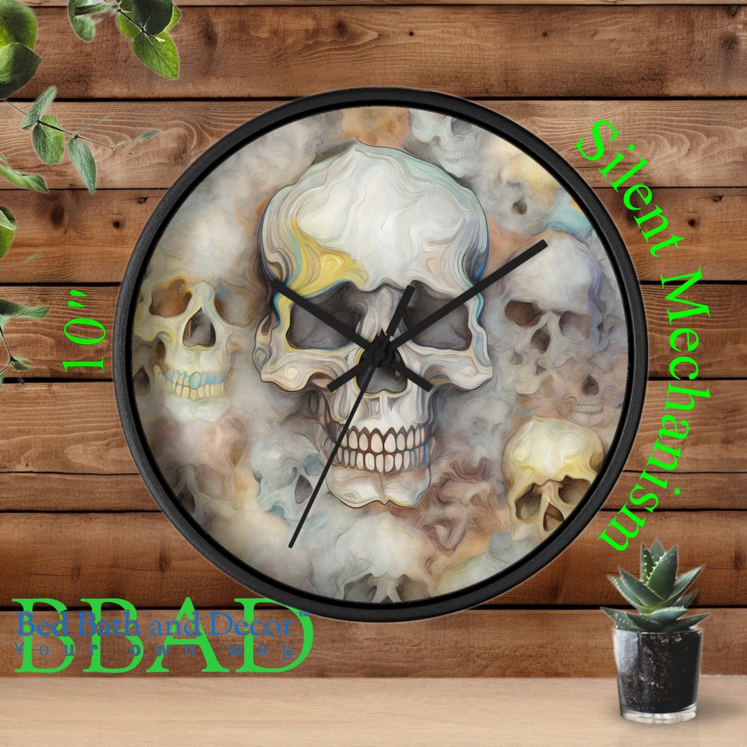 Skull Art Wall Clock Gothic Decor Timepiece, Dark Aesthetic Home Accent ...