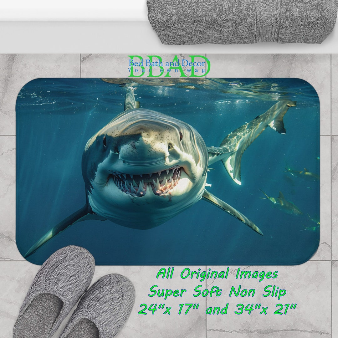 Great White Shark Bath Mat - Realistic Ocean Predator, Non-slip ...