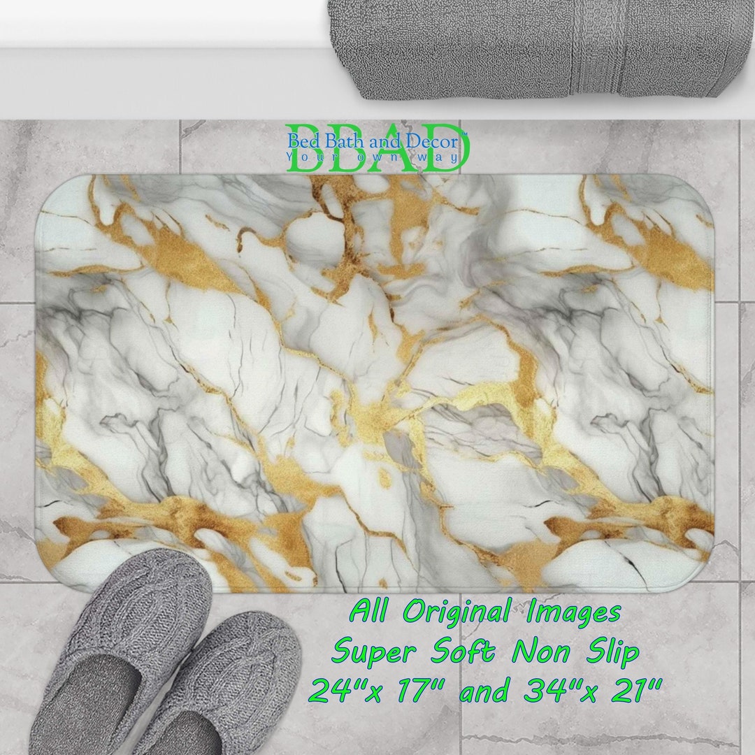 Marble and Gold Bath Mat Elegant Marble Design, Non-slip Luxury ...