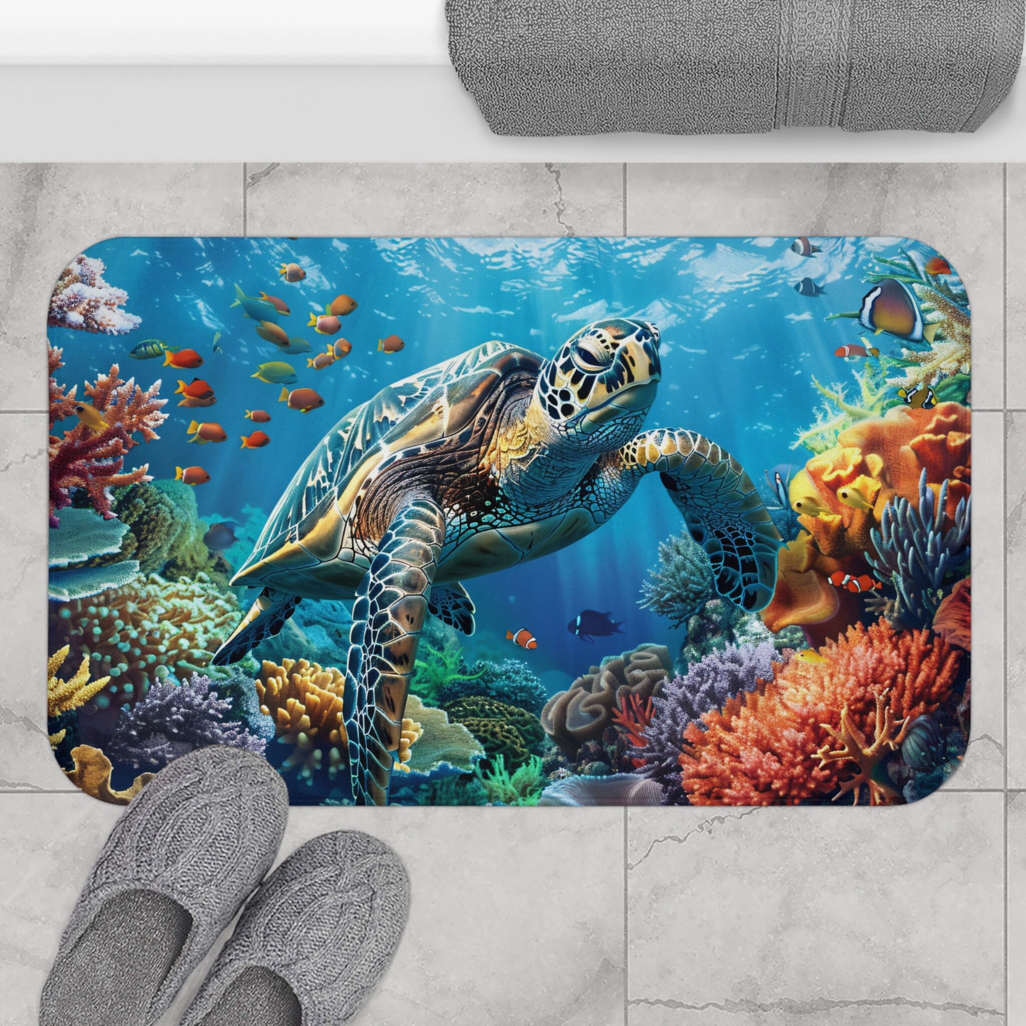 Sea Turtle Bath Mat Ocean Theme Bathroom Decor, Nautical Non-slip Rug ...