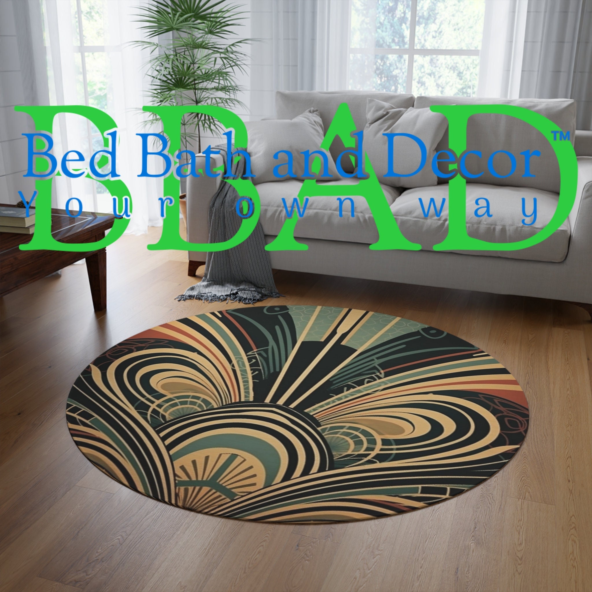 Art Deco Chenille Round Rug Retro 60x60 Luxury Floor Decor - Etsy