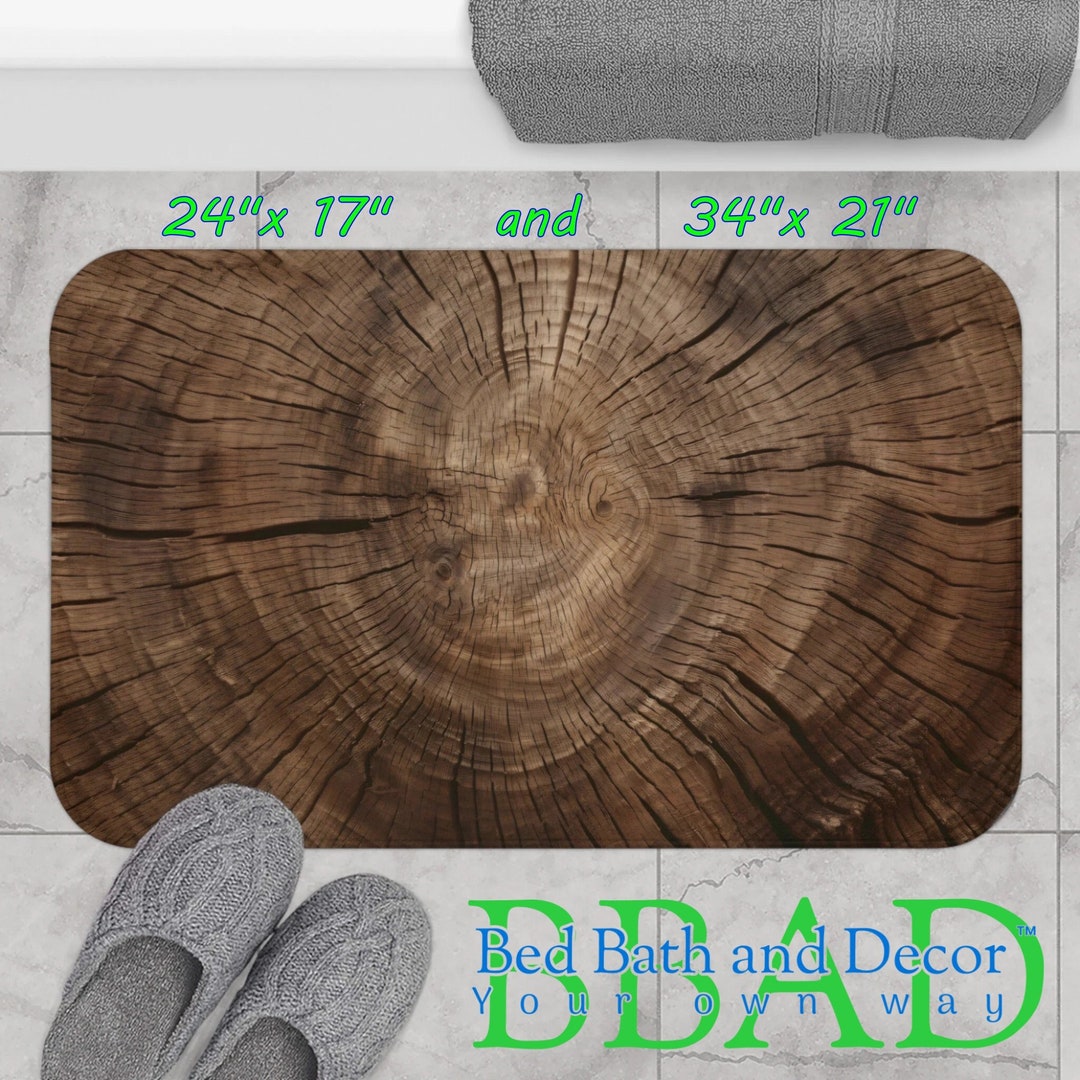 Oak Tree Stump Bath Mat Rustic Country Charm Authentic Wood Grain Look ...