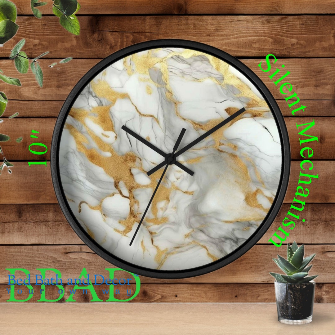 Golden Marble Wall Clock Luxurious Stone Pattern, Elegant Home Decor ...