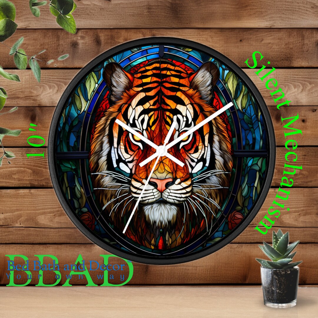 Stained Glass Look Tiger Image Wall Clock - Vibrant Jungle Majesty ...