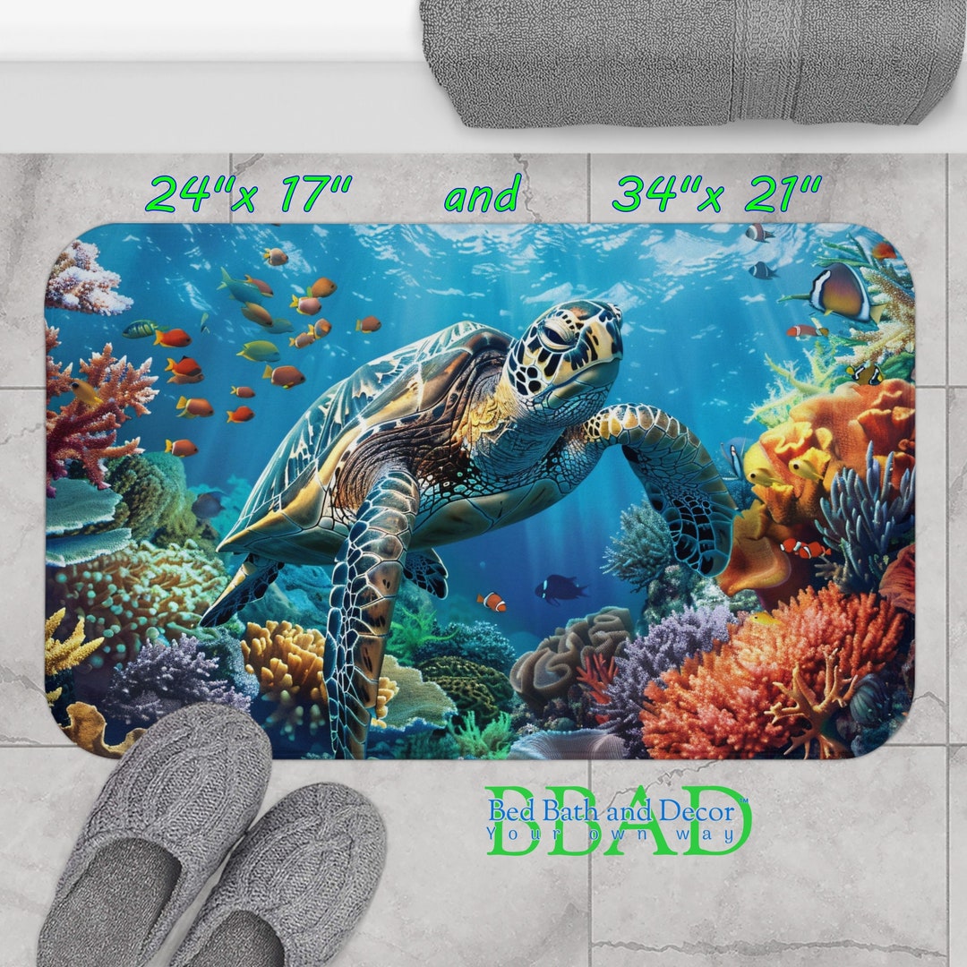 Sea Turtle Bath Mat Ocean Theme Bathroom Decor, Nautical Non-slip Rug ...