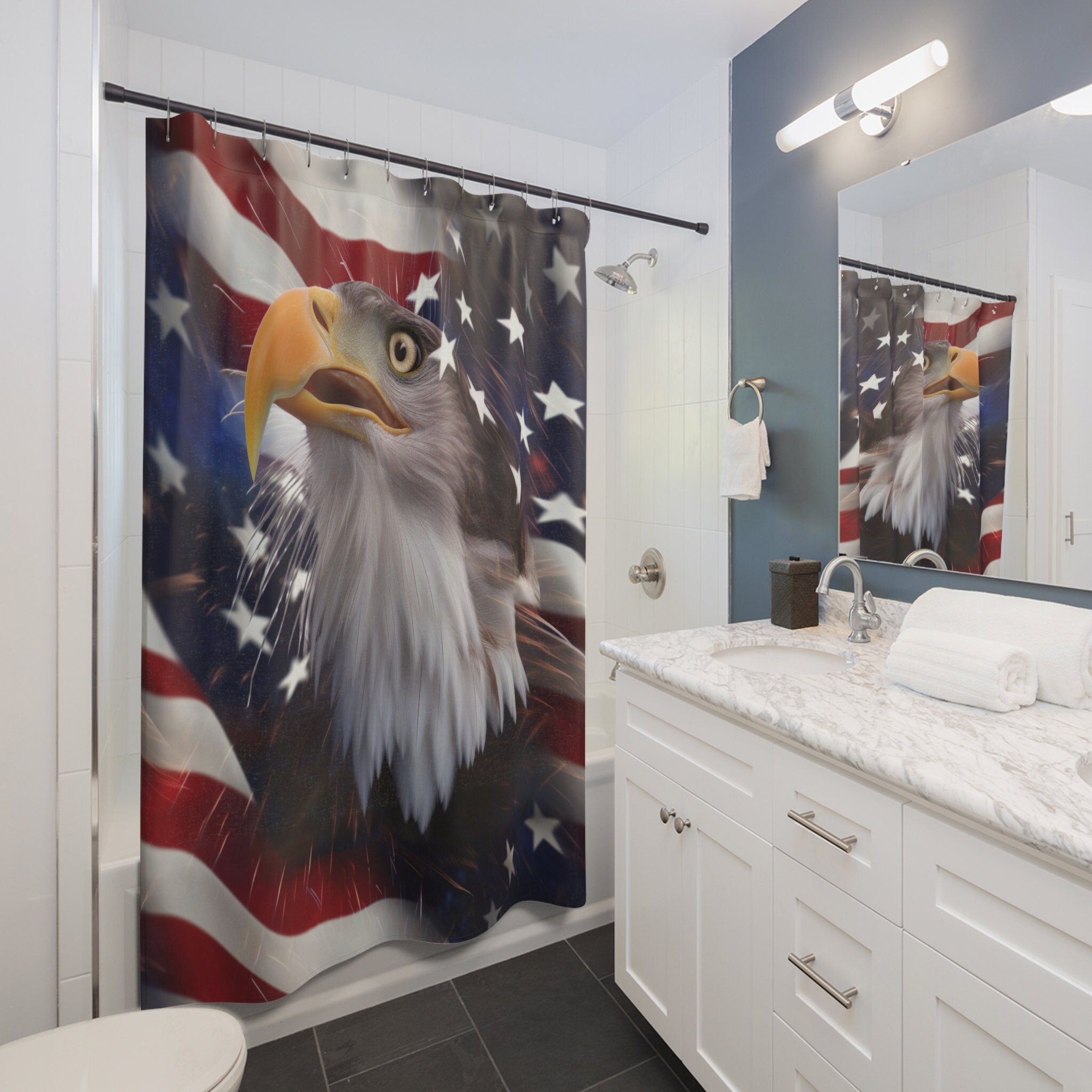 Patriotic Eagle Shower Curtain American Flag Bath Decor, Freedom Bird ...