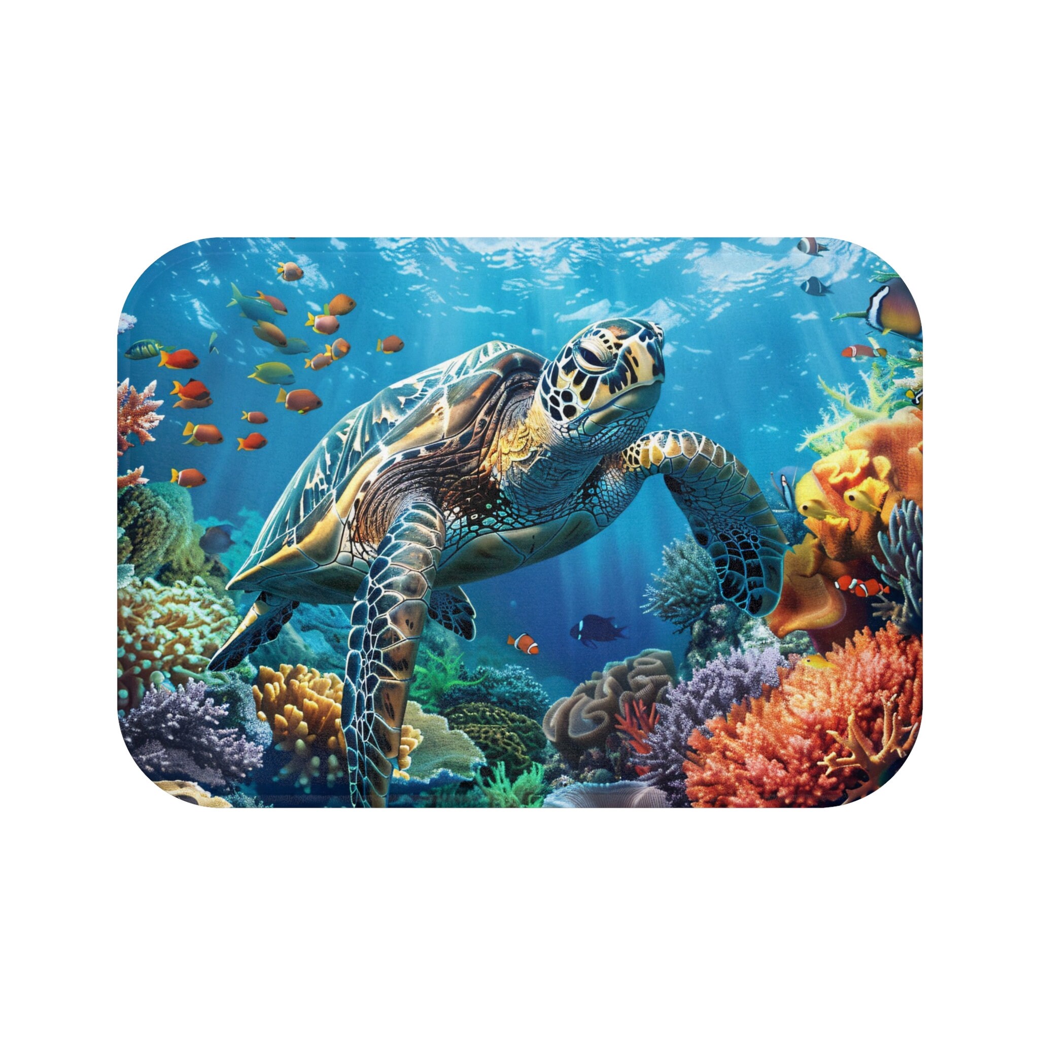 Sea Turtle Bath Mat Ocean Theme Bathroom Decor, Nautical Non-slip Rug ...