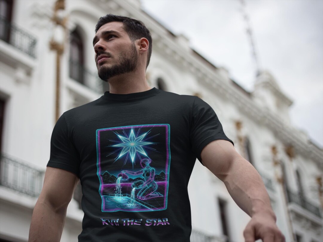 The Star Tarot Card Shirt, Cyberpunk Graphic Tee, Neon Synthwave, Retro ...