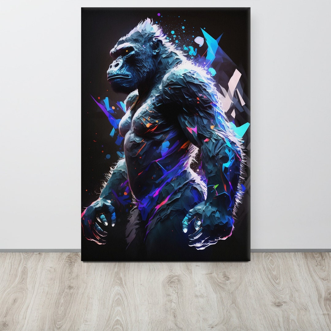 Canvas Gorilla Abstract Blue Monkey Illusion Geometric - Etsy