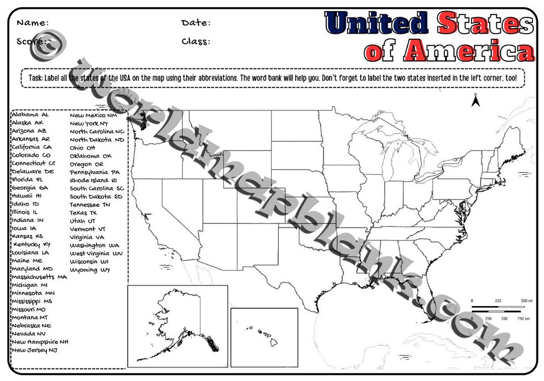 USA Map Worksheets – States and Capitals - Etsy
