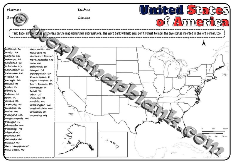 USA Map Worksheets – States and Capitals - Etsy