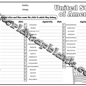 USA Map Worksheets – States and Capitals - Etsy