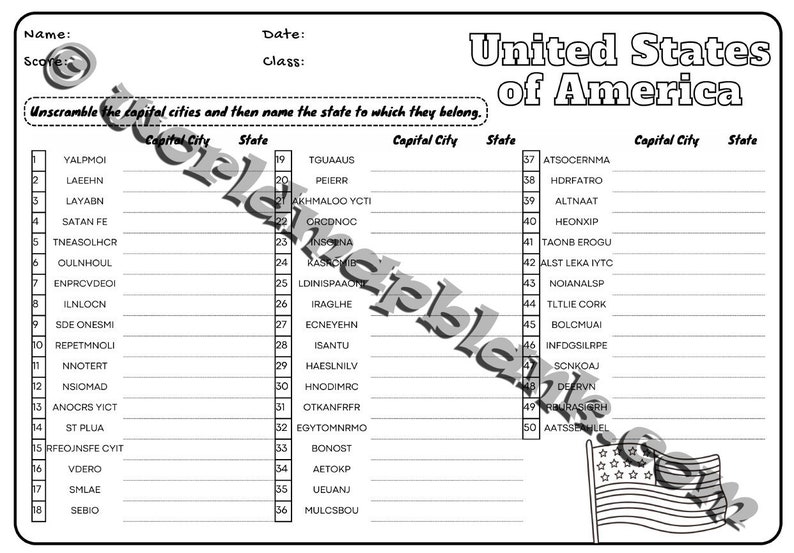 USA Map Worksheets – States and Capitals - Etsy
