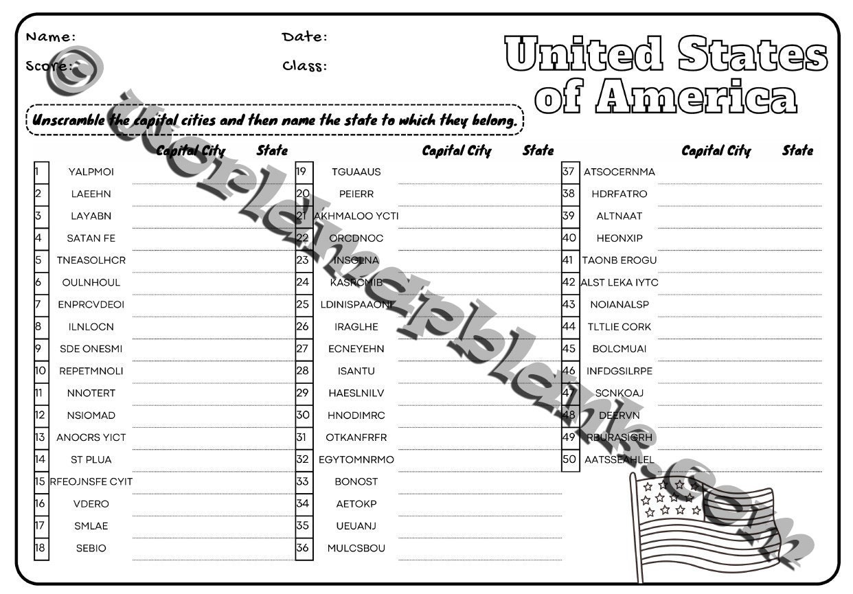 USA Map Worksheets – States and Capitals - Etsy