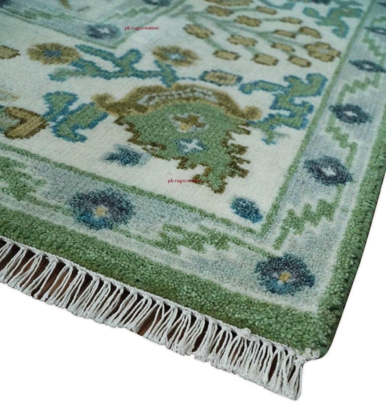 Verdant Indo Oushak Contemporary Hand-knotted With Evergreen Unique ...