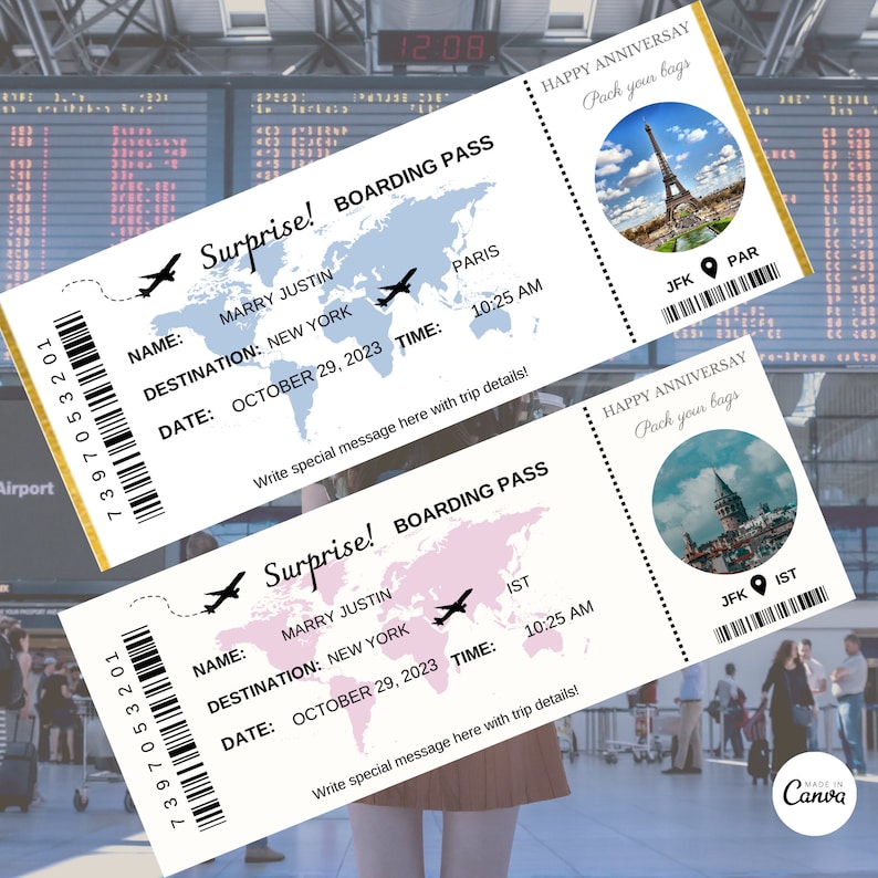 Editable Boarding Pass Template: Surprise Trip Ticket (canva) - Etsy