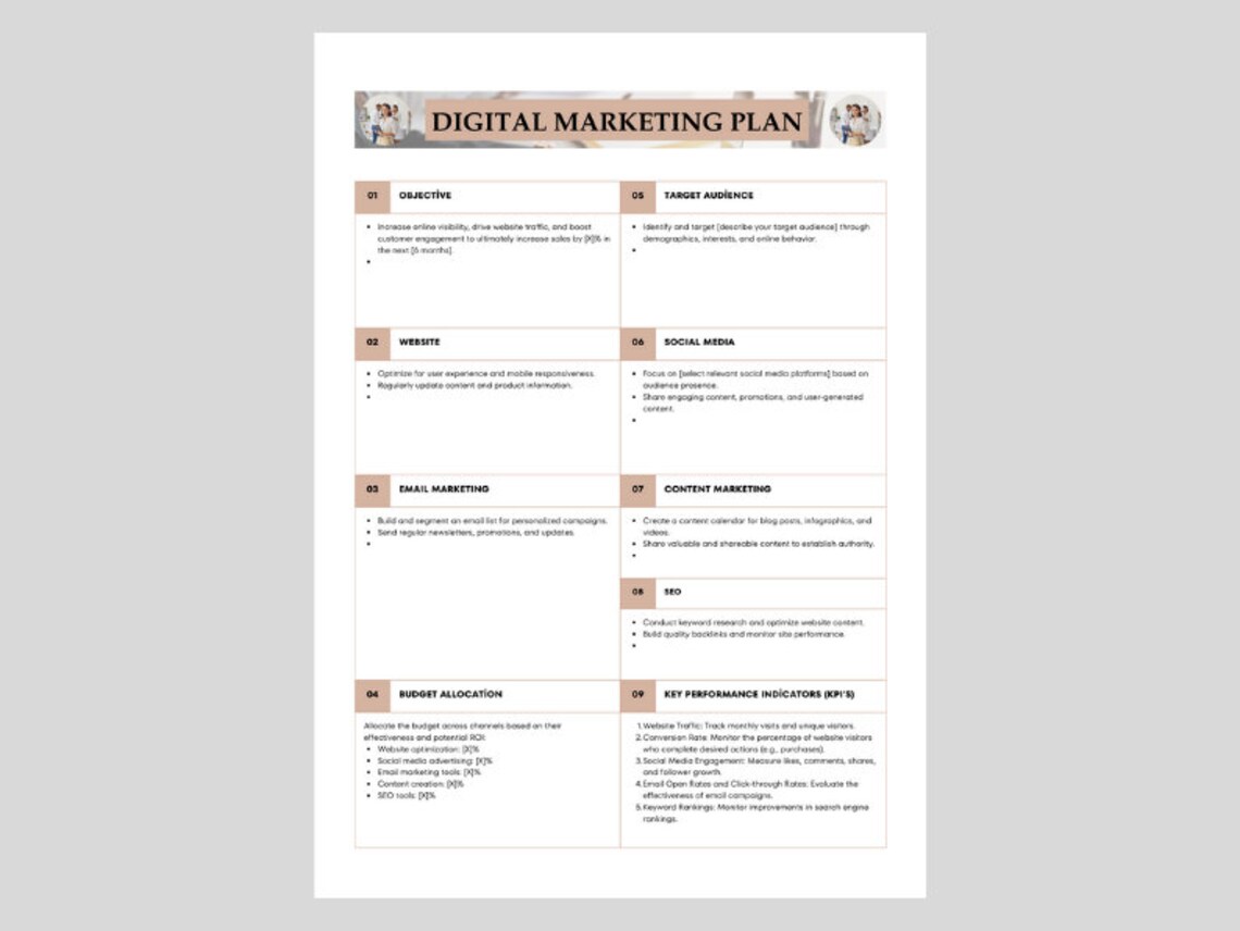 One Page Business Plan Canva Template, Digital Marketing Plan Template ...