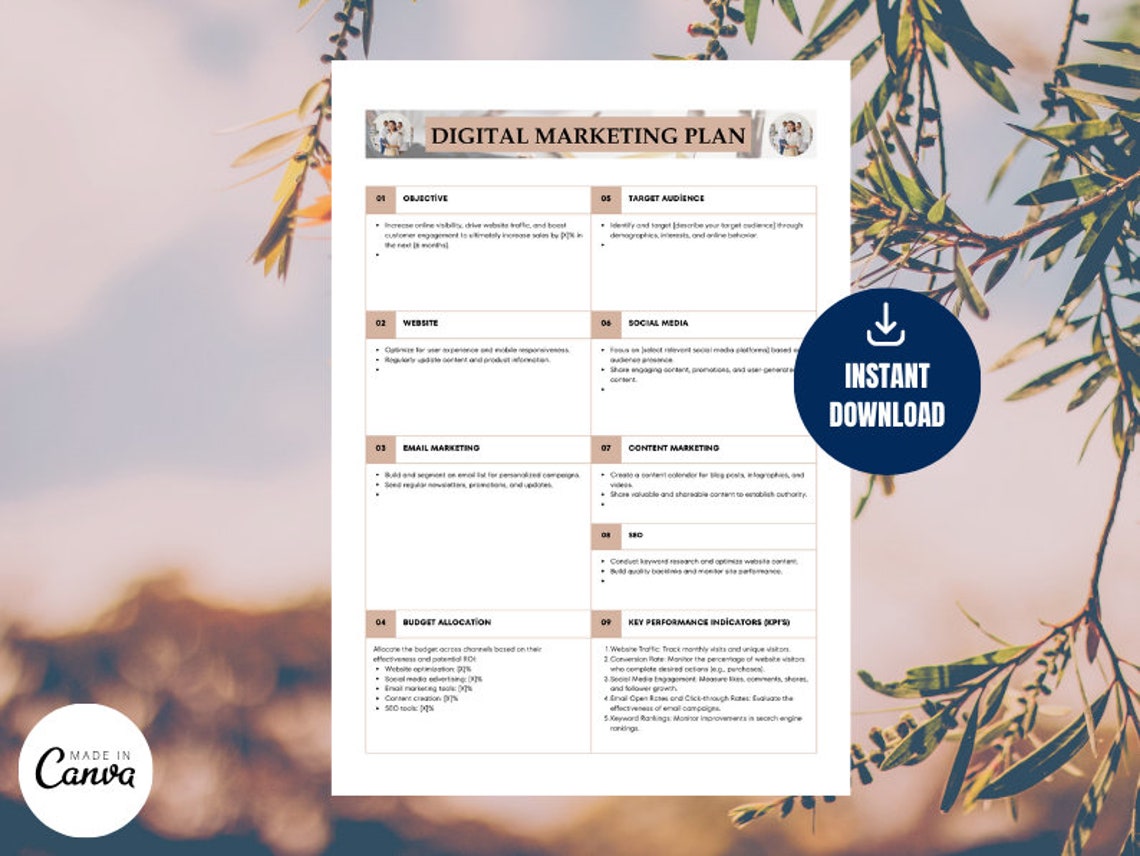One Page Business Plan Canva Template, Digital Marketing Plan Template ...