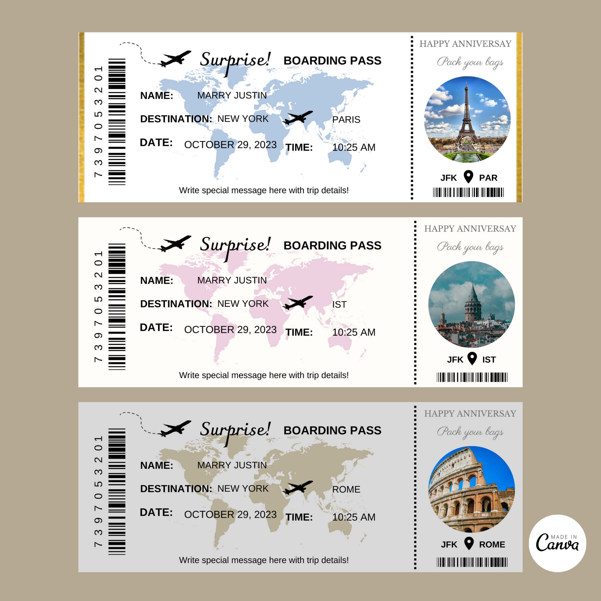 Editable Boarding Pass Template, Canva Boarding Pass, Customizable ...
