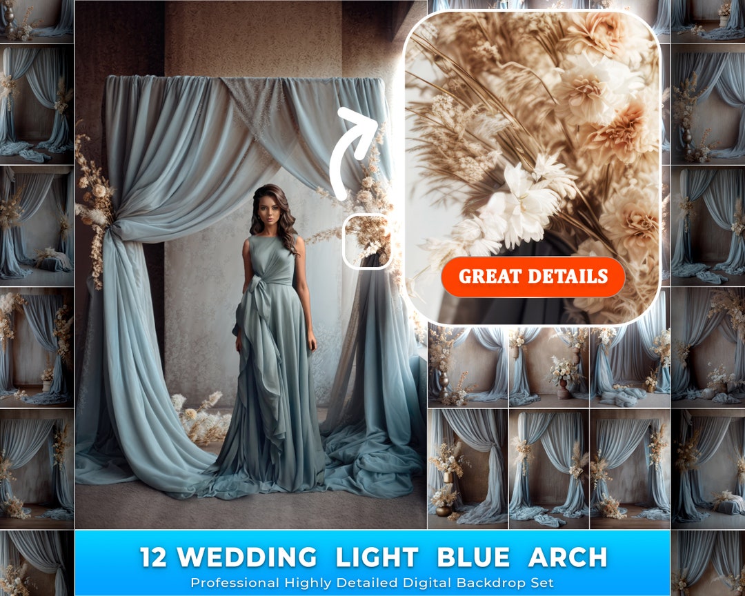 12 Wedding Light Blue Arch Digital Backdrops Set, Maternity Studio ...