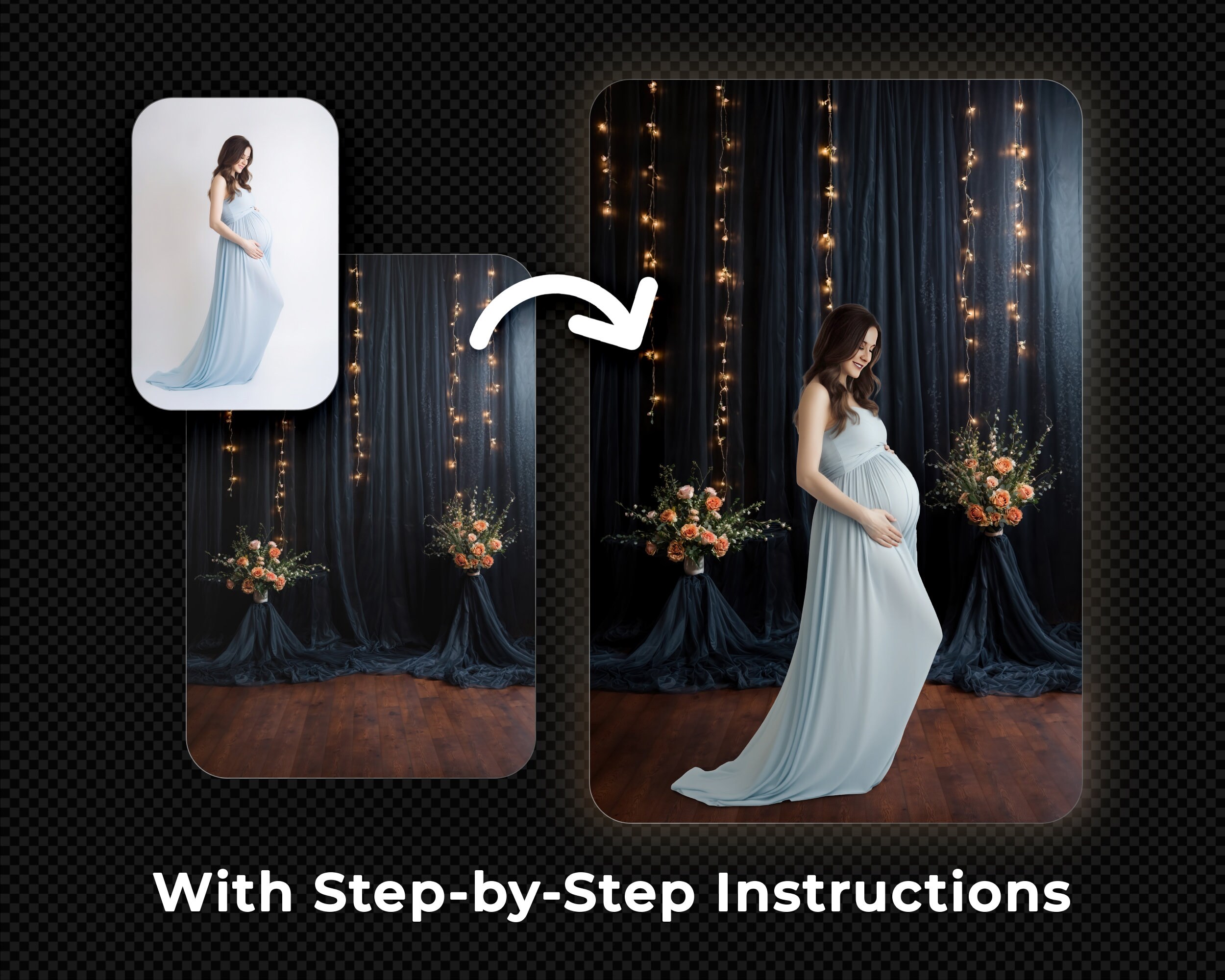12 Dark Tulle Digital Backdrops Set, Maternity Backdrop Overlays ...