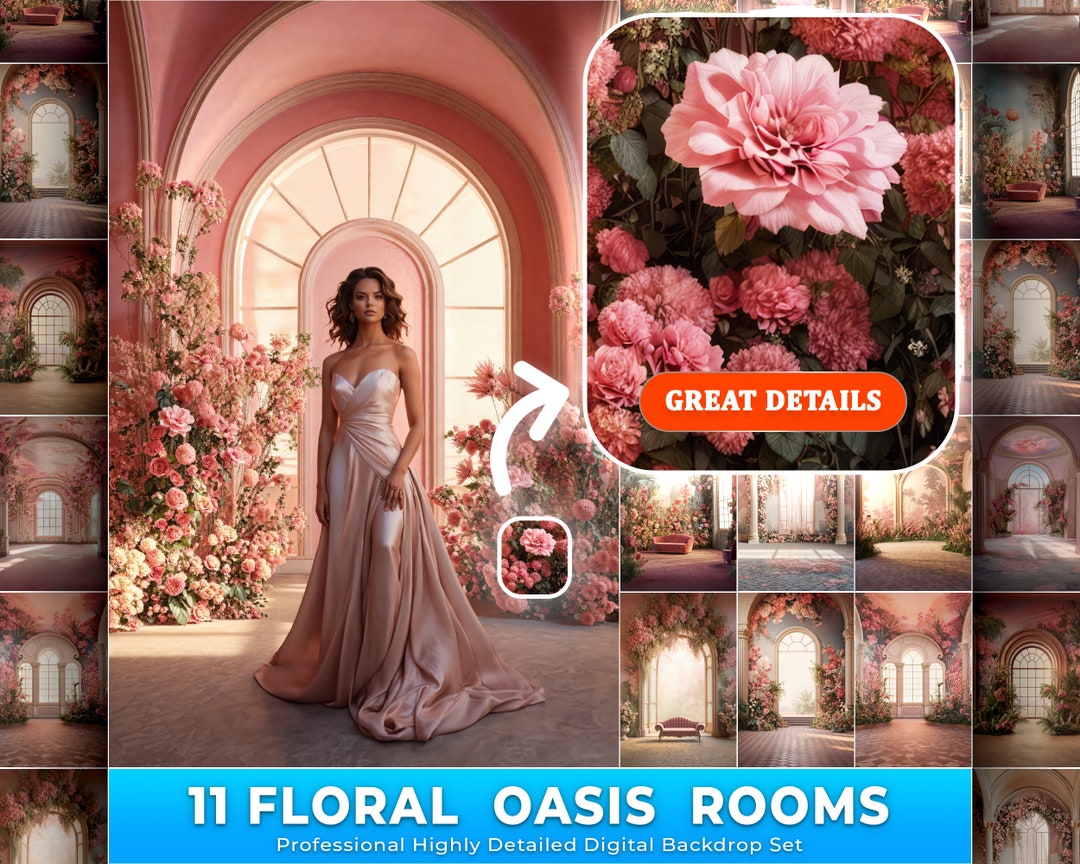 11 Floral Oasis Rooms Digital Backdrops Set, Maternity Backdrop ...