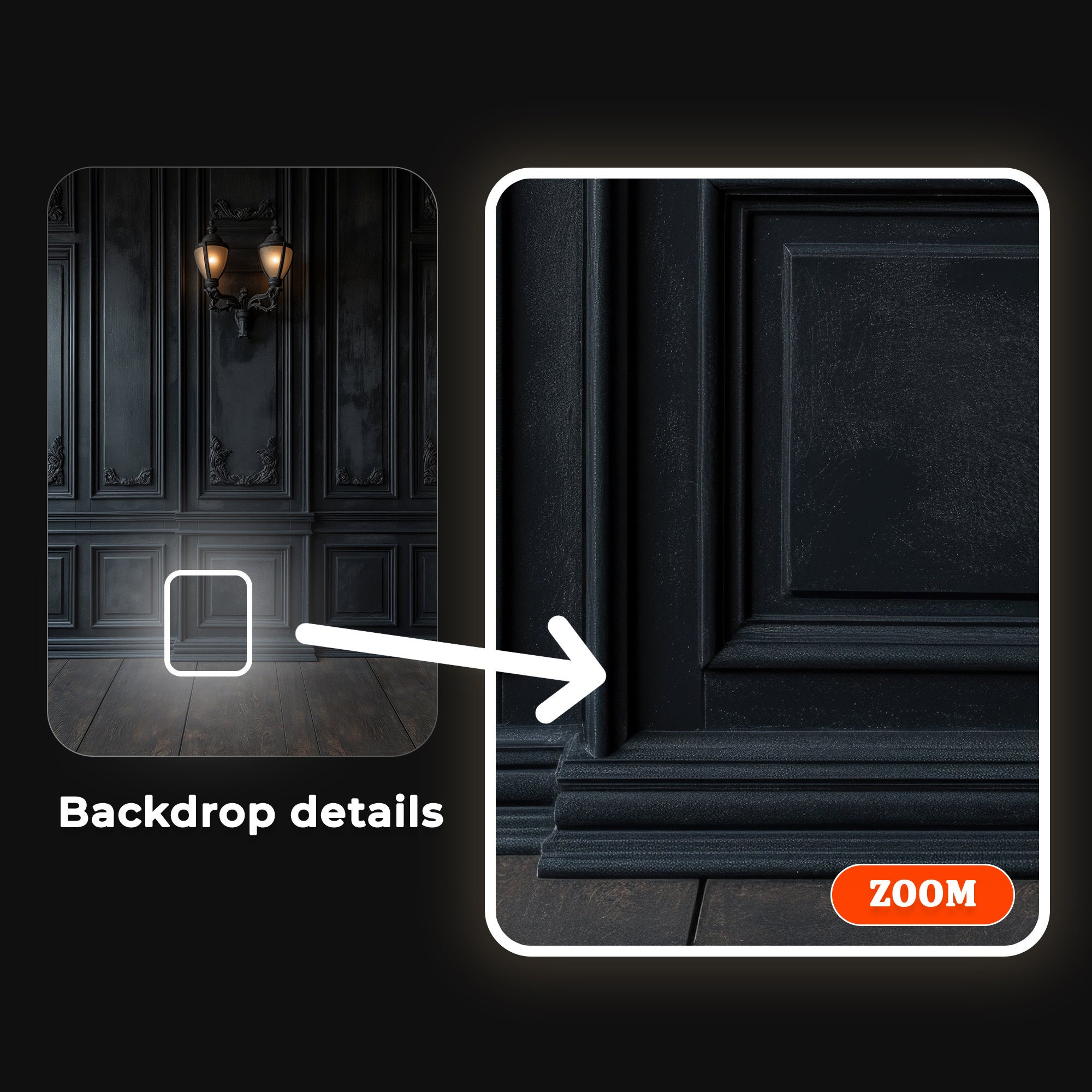 Studio Backdrop Overlays, Black Paneled Wall Digital Backdrops, Fine ...