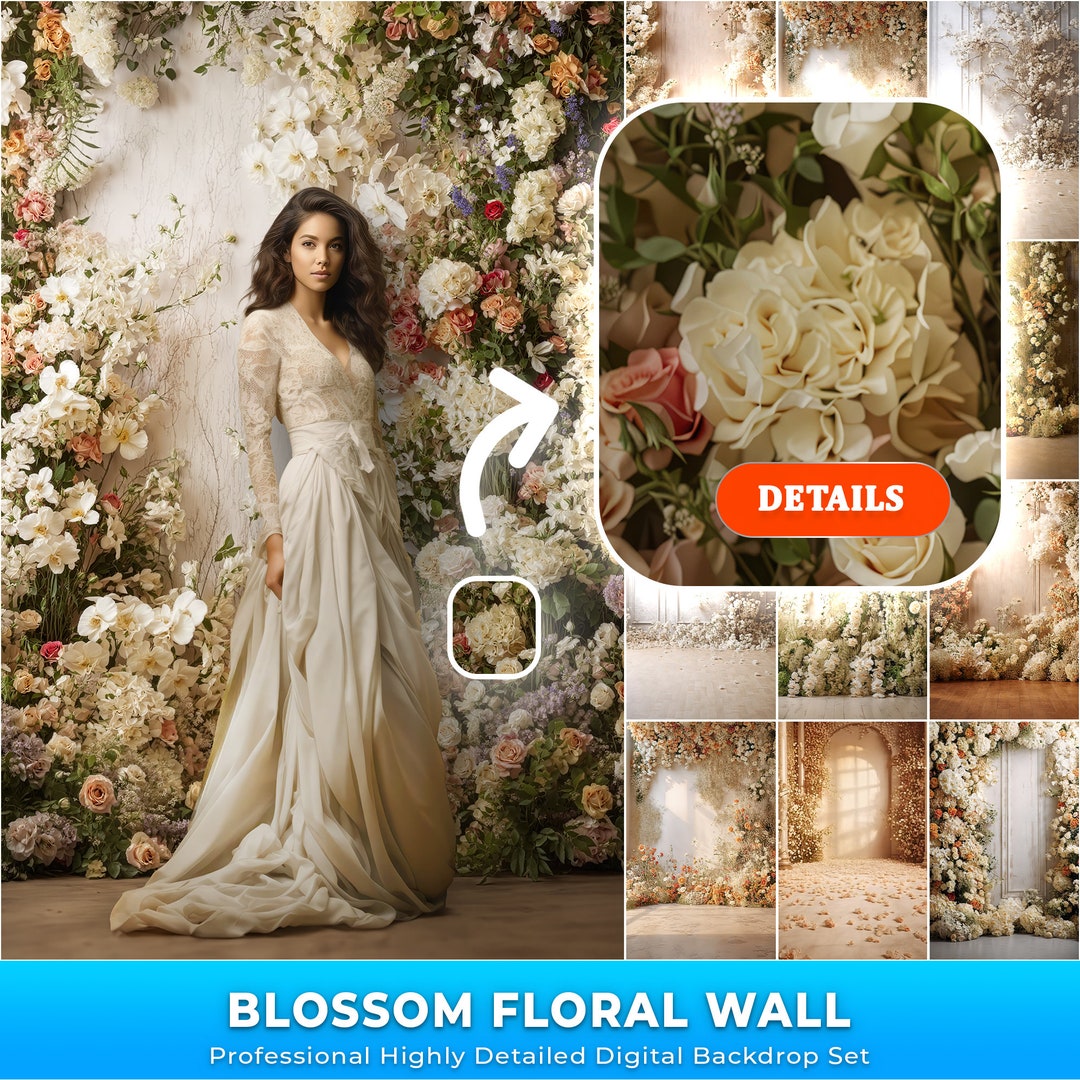 12 Blossom Floral Wall Digital Backdrops Set, Maternity Backdrop ...