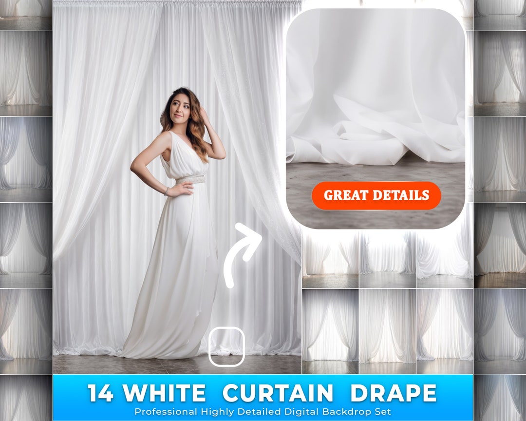 14 White Curtain Drape Digital Backdrops Set, Maternity Studio Overlays ...