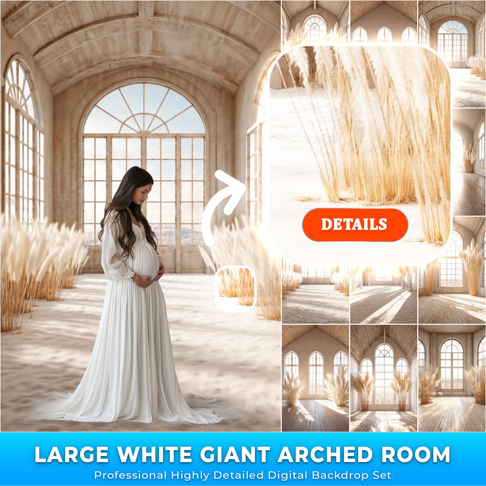 12 Giant White Arched Room Digital Backdrops Set for Photography ...