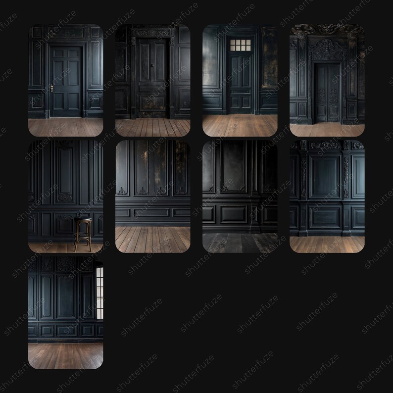 Studio Backdrop Overlays, Black Paneled Wall Digital Backdrops, Fine ...