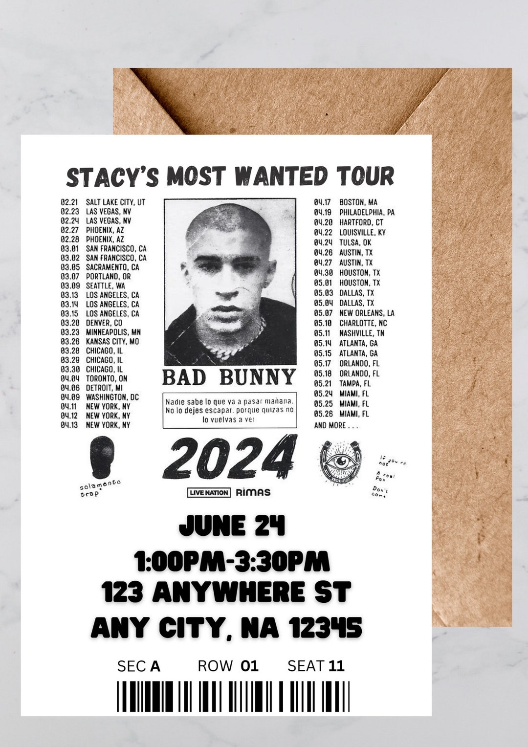 Editable Bad Bunny Most Wanted Tour Invite, Digital Invite - Etsy