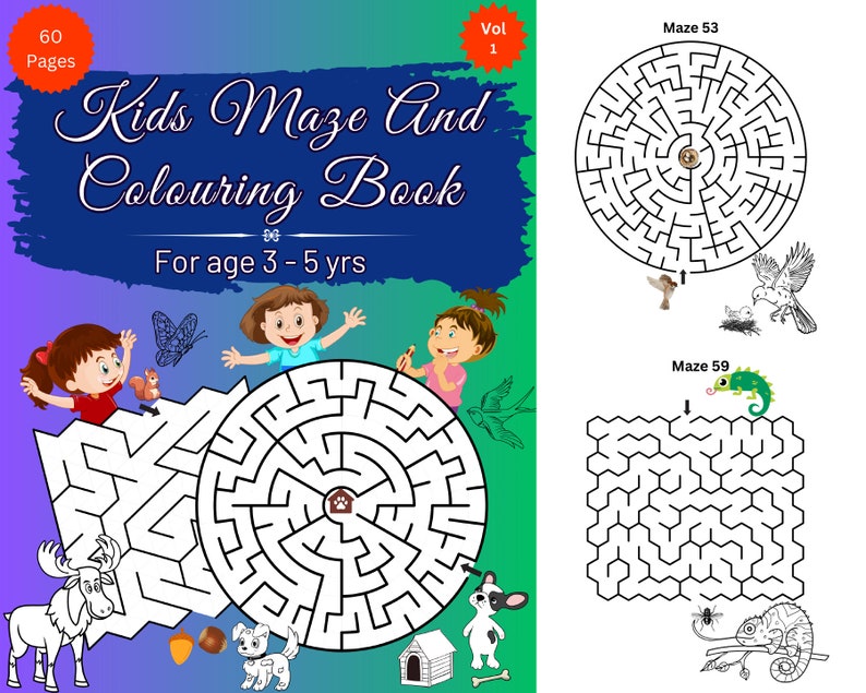 Printable Mazes Puzzle and Coloring Activity Book for Kids Aged 3-5yrs ...