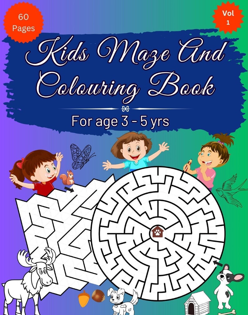 Printable Mazes Puzzle and Coloring Activity Book for Kids Aged 3-5yrs ...