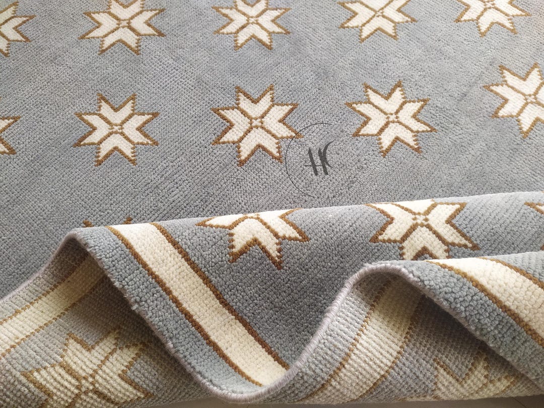 Gray Beige Ivory Star Pattern Geometric Hand Knotted Wool Oushak Rug - Etsy
