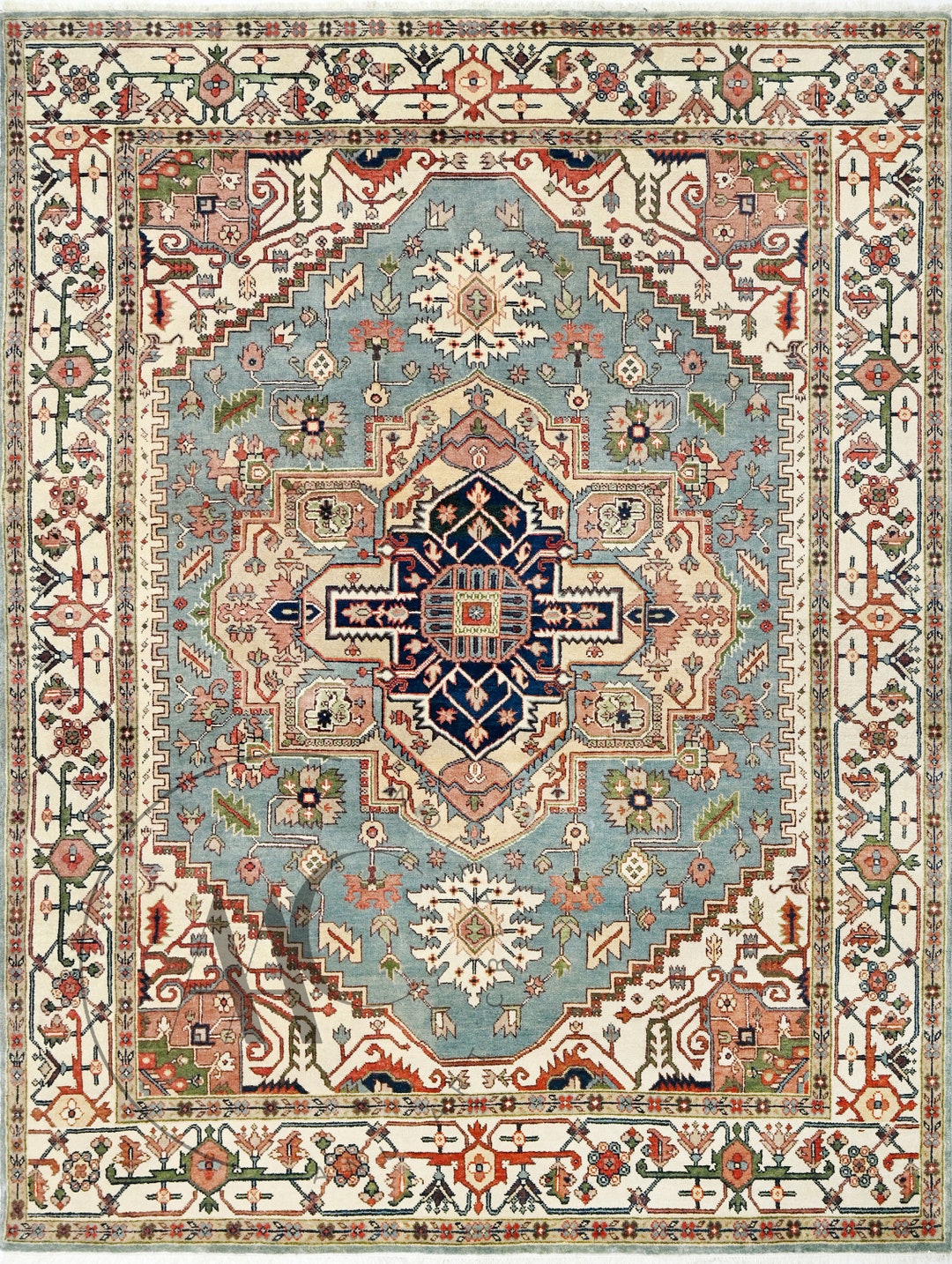 9x12 Hand-knotted Wool Area Rug: Grey Cream Indo Serapi Design - Etsy