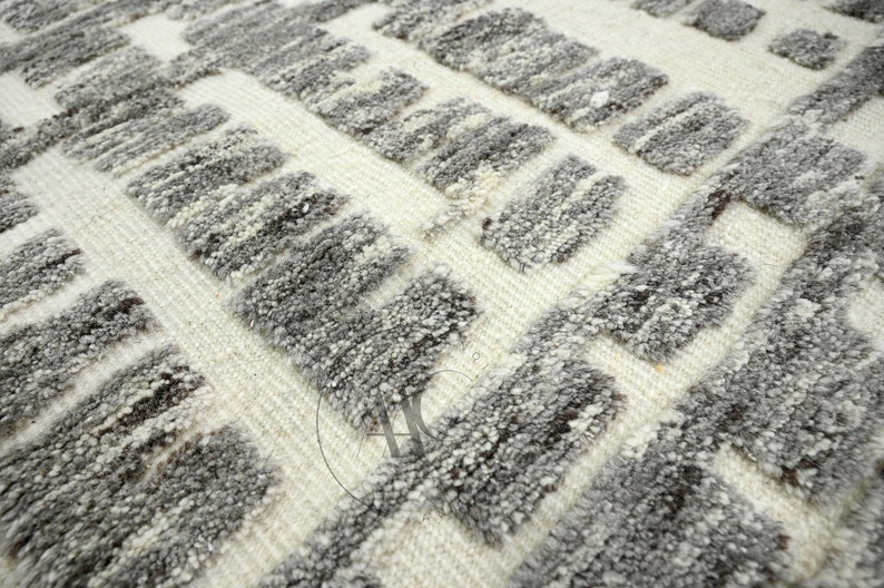 9x12 Gray Ivory White Modern Boho Style Hand Knotted Wool Rug, New ...